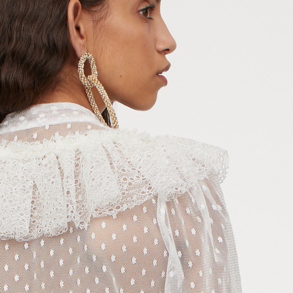 H&M | Tops | Sandra Mansour X Hm White Flounced Tulle Blouse | Poshmark